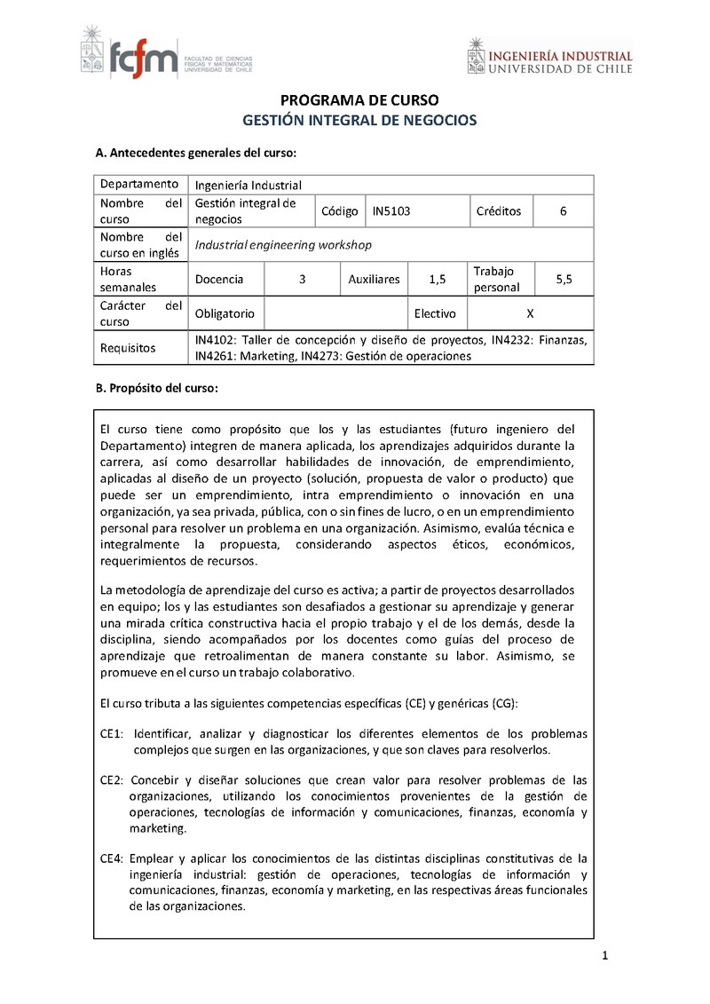 IN5103-1 Gestión Integral de Negocios :: Presentación